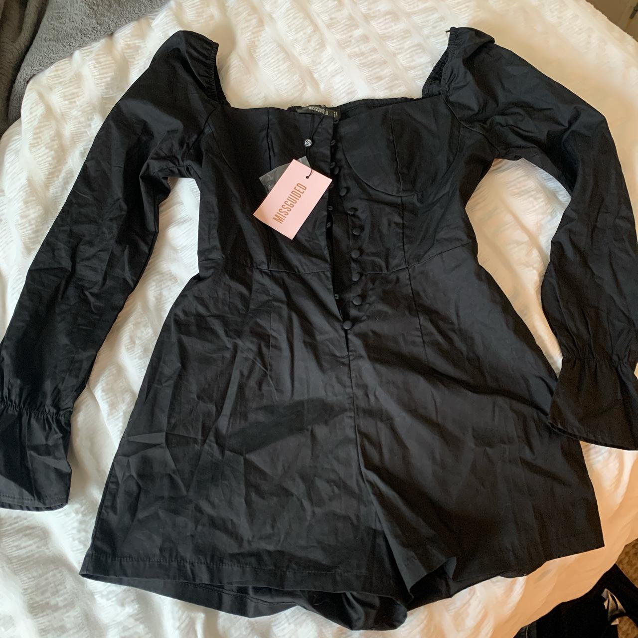 Missguided black corset cupped playsuit Puff sleeve... - Depop