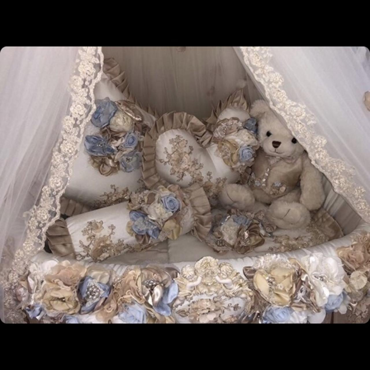 Anna Sander bespoke handmade baby cot with hand... - Depop