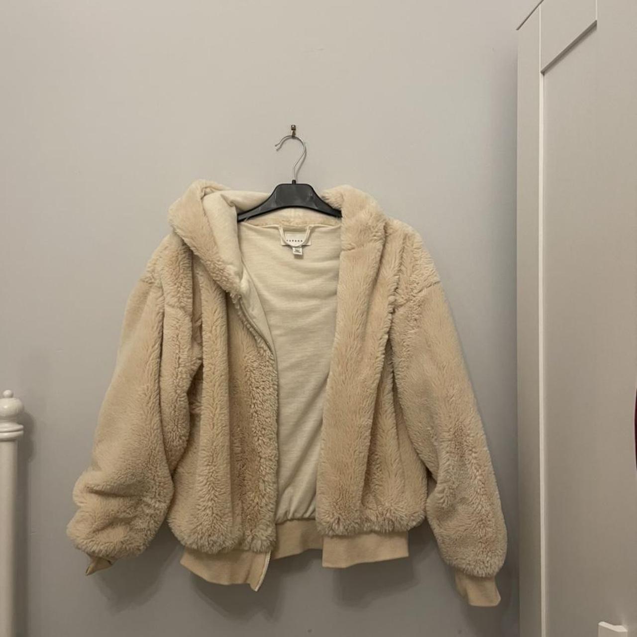 Cream fluffy hoodie jacket Barely worn good... - Depop