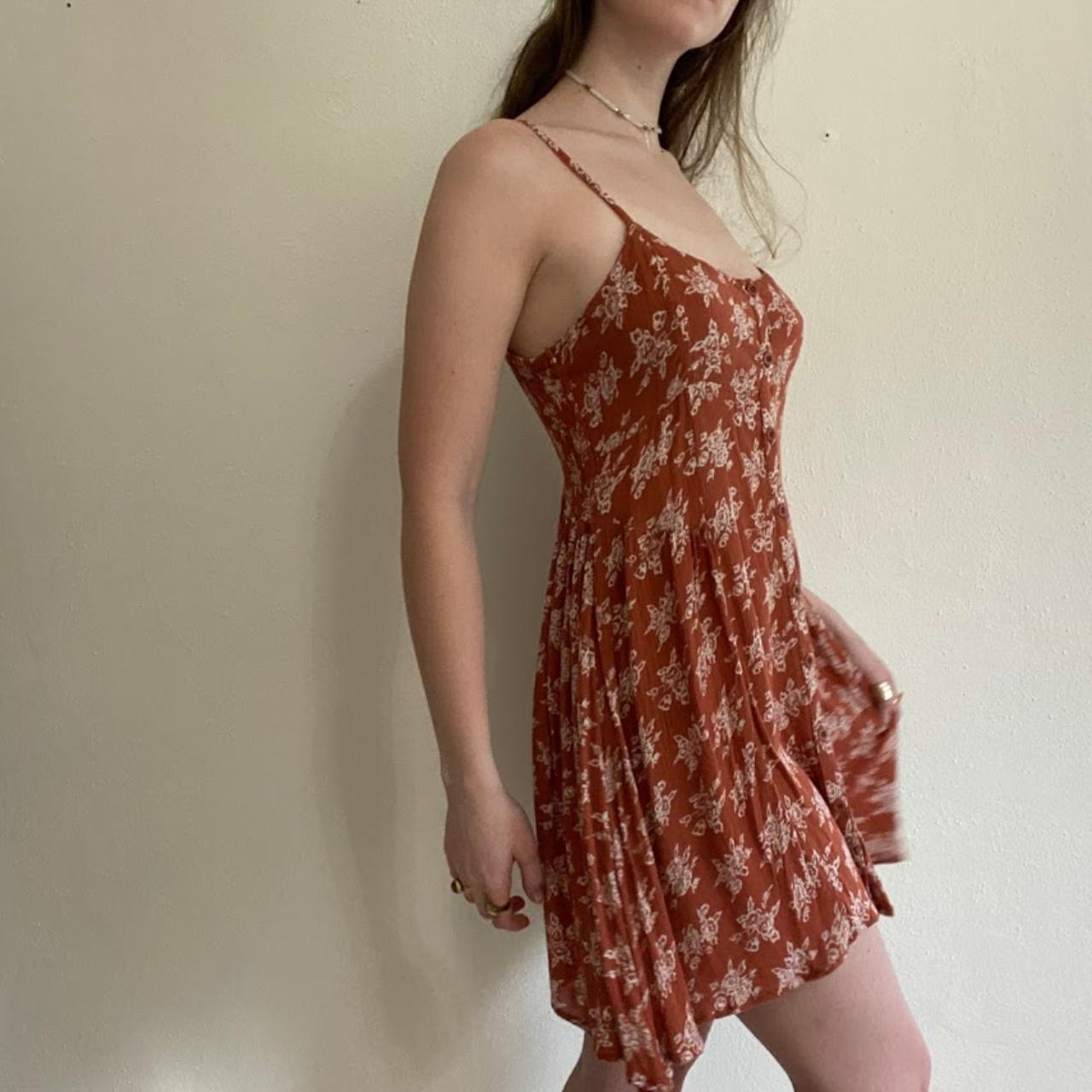 Burnt orange floral button up dress with adjustable... - Depop