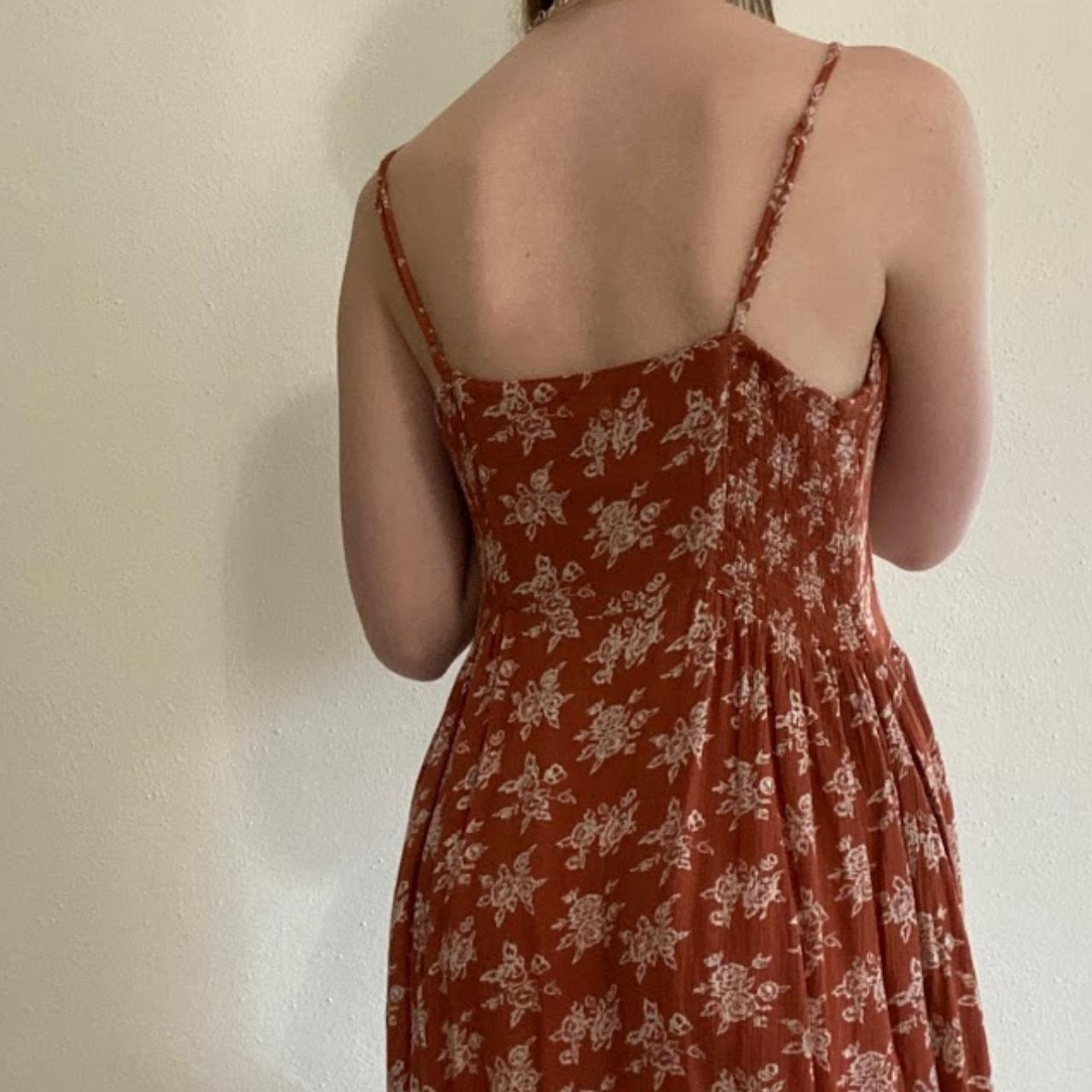Burnt orange floral button up dress with adjustable... - Depop