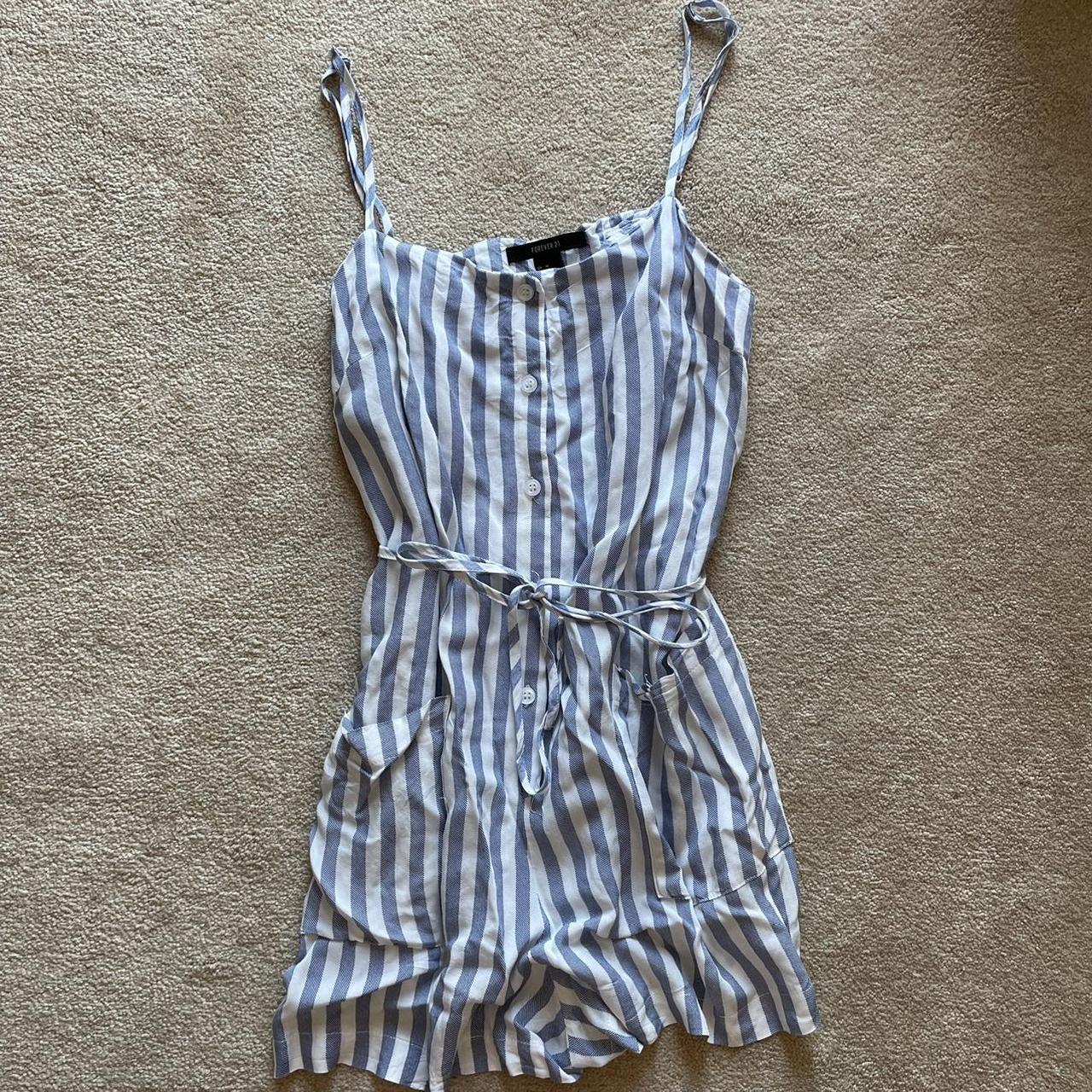 Forever 21 Women's Blue and White Playsuit-romper | Depop