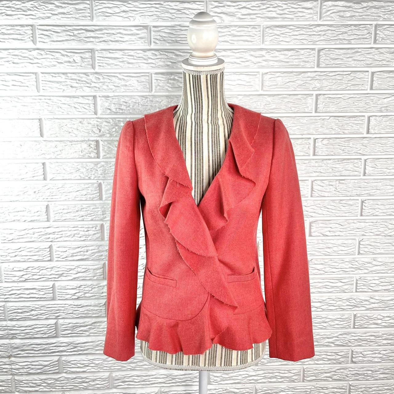 J.Crew Dark Coral Faded Red Ruffled Wool Blazer with... - Depop