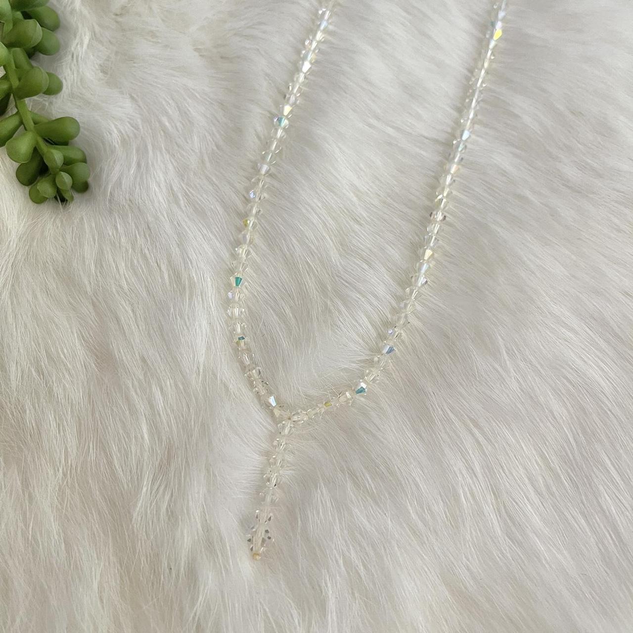 Vintage 90s Beaded Y Necklace Iridescent Beads... - Depop