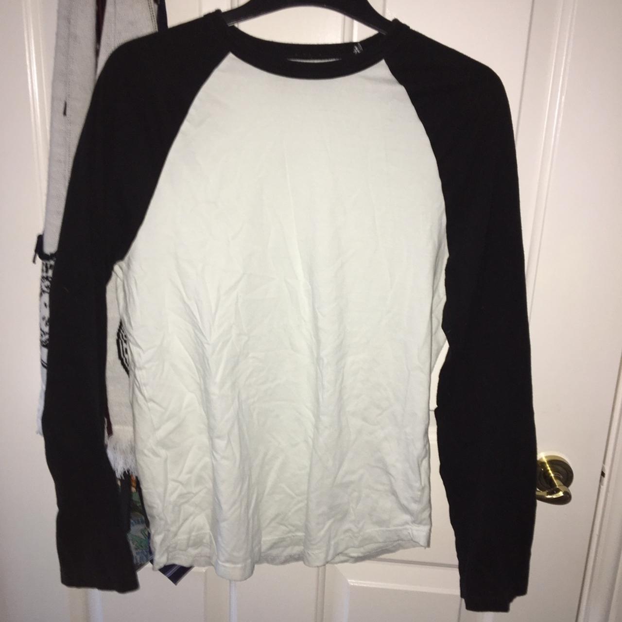 white top man baseball long sleeve tee, black... - Depop