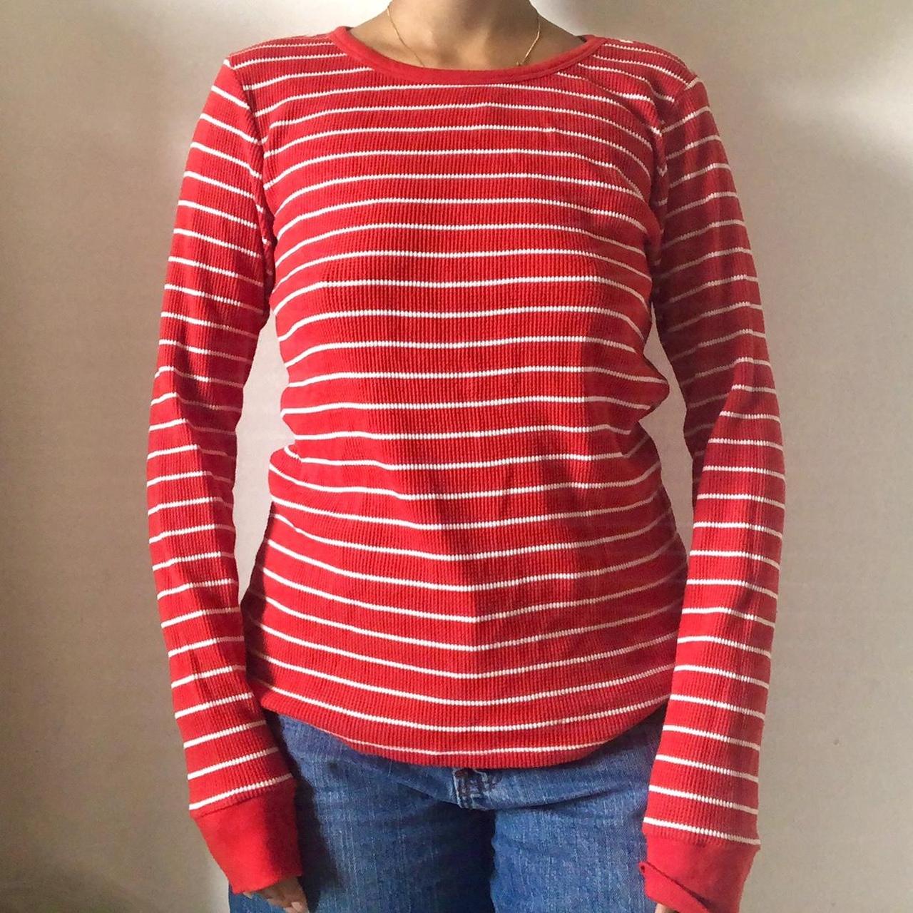 cute white and red striped long sleeved t-shirt... - Depop