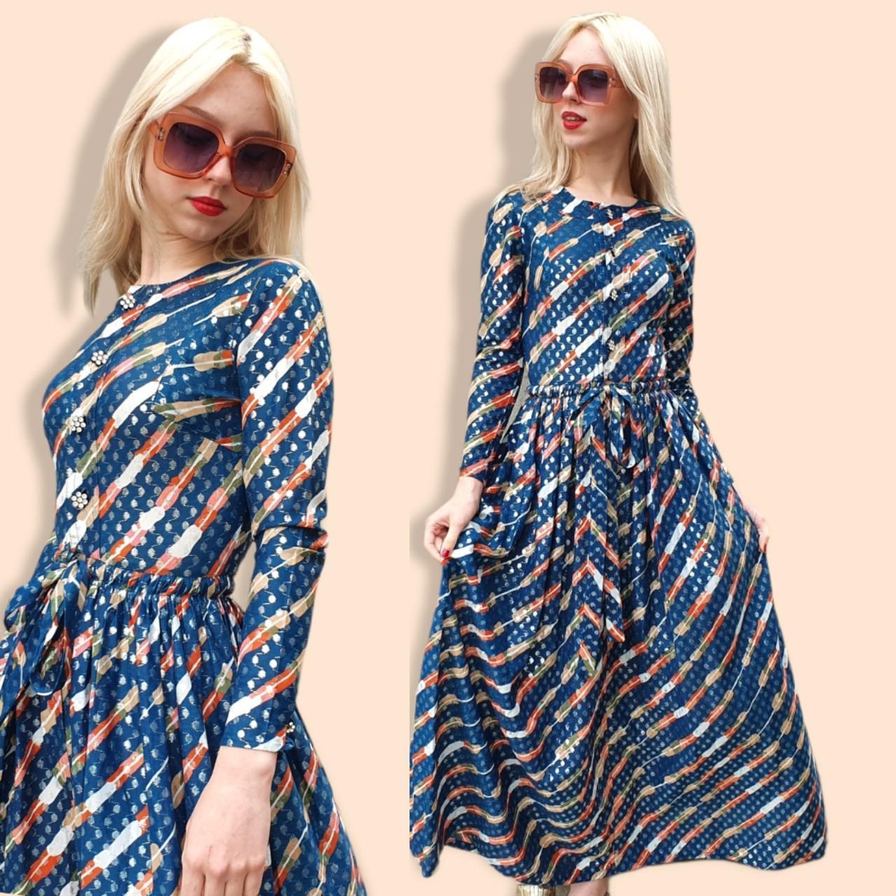Stunning Vintage 70s Sparkling Blue pattern maxi... - Depop