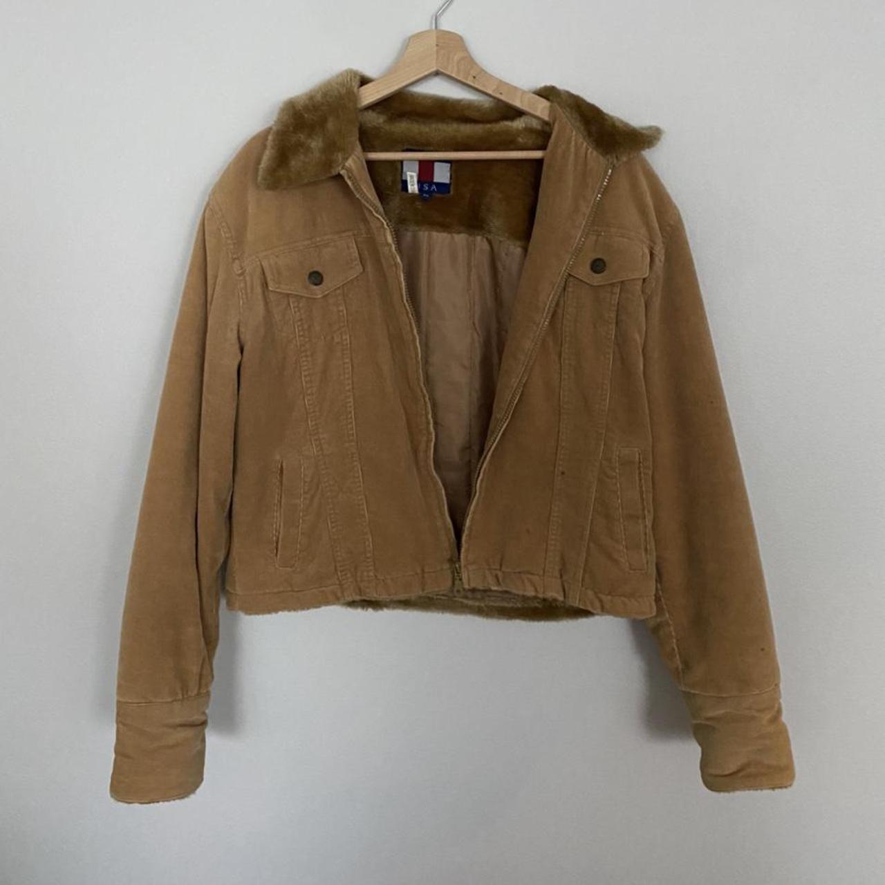 Vintage Corduroy jacket with faux fur collar and... - Depop