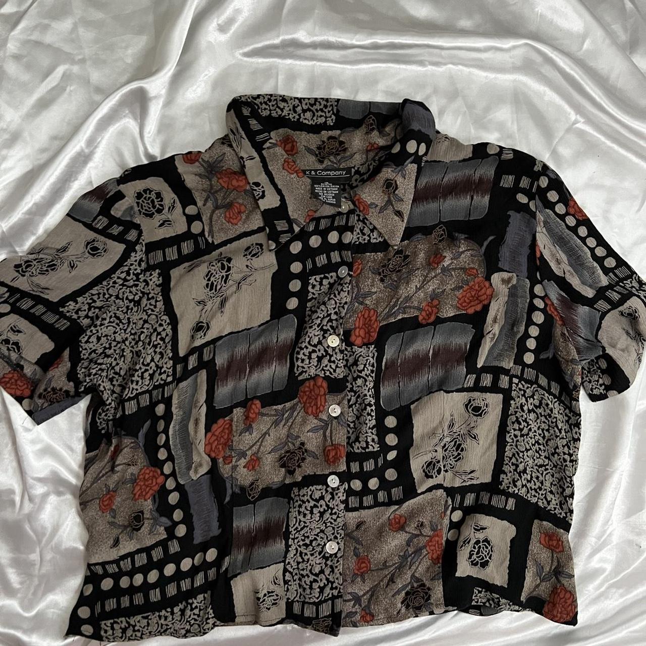 vintage unisex abstract pattern button down with... - Depop