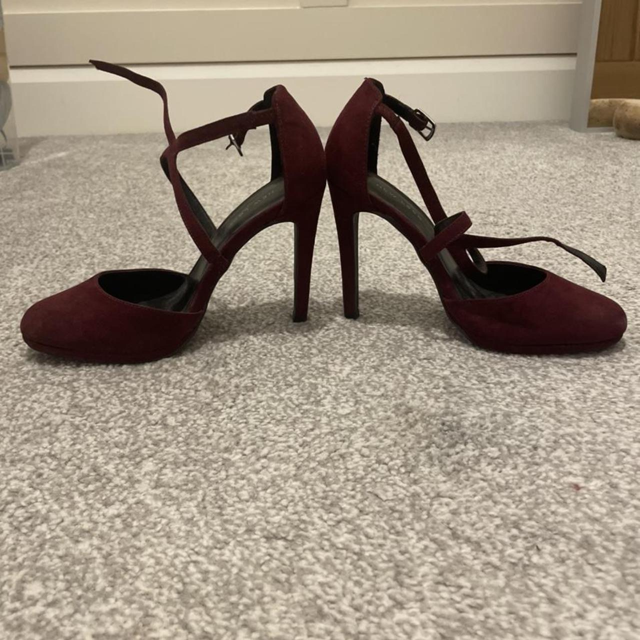 Size 6 suede burgundy heels #weddingguestheels... - Depop