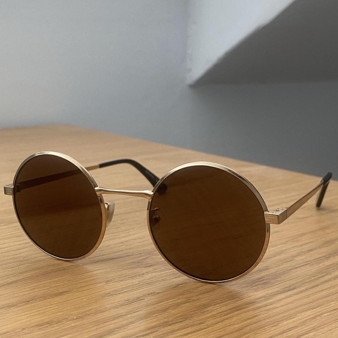 Saint Laurent SL136 004 Zero round sunglasses - gold... - Depop
