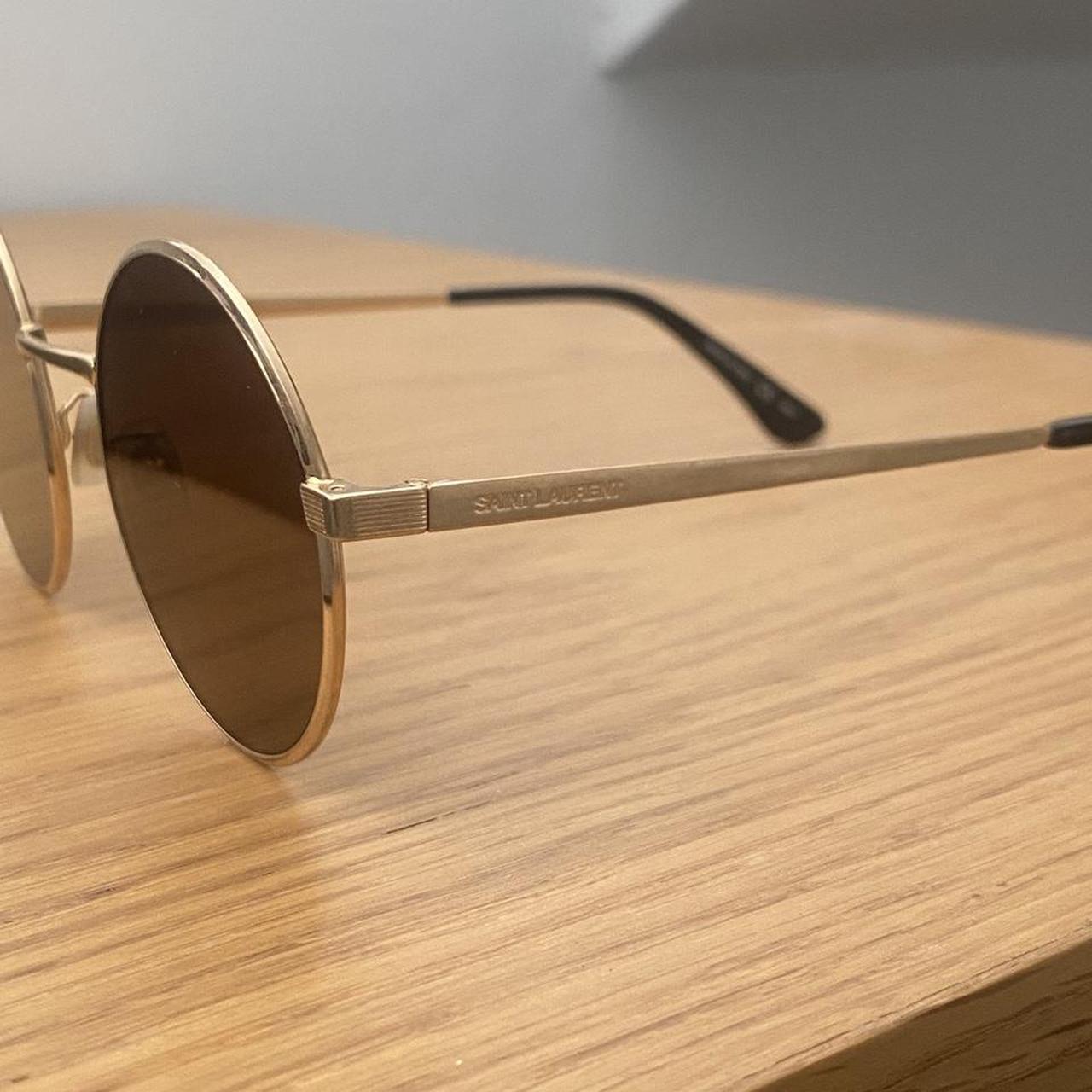 Saint Laurent SL136 004 Zero round sunglasses - gold... - Depop