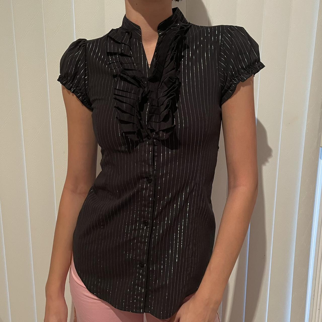 Bebe Women's Black and Silver Blouse | Depop