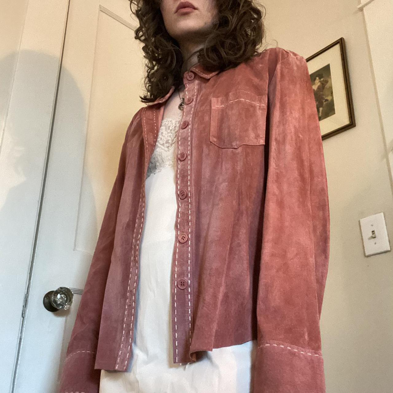 Super cool and cute pink suede or leather jacket!... - Depop