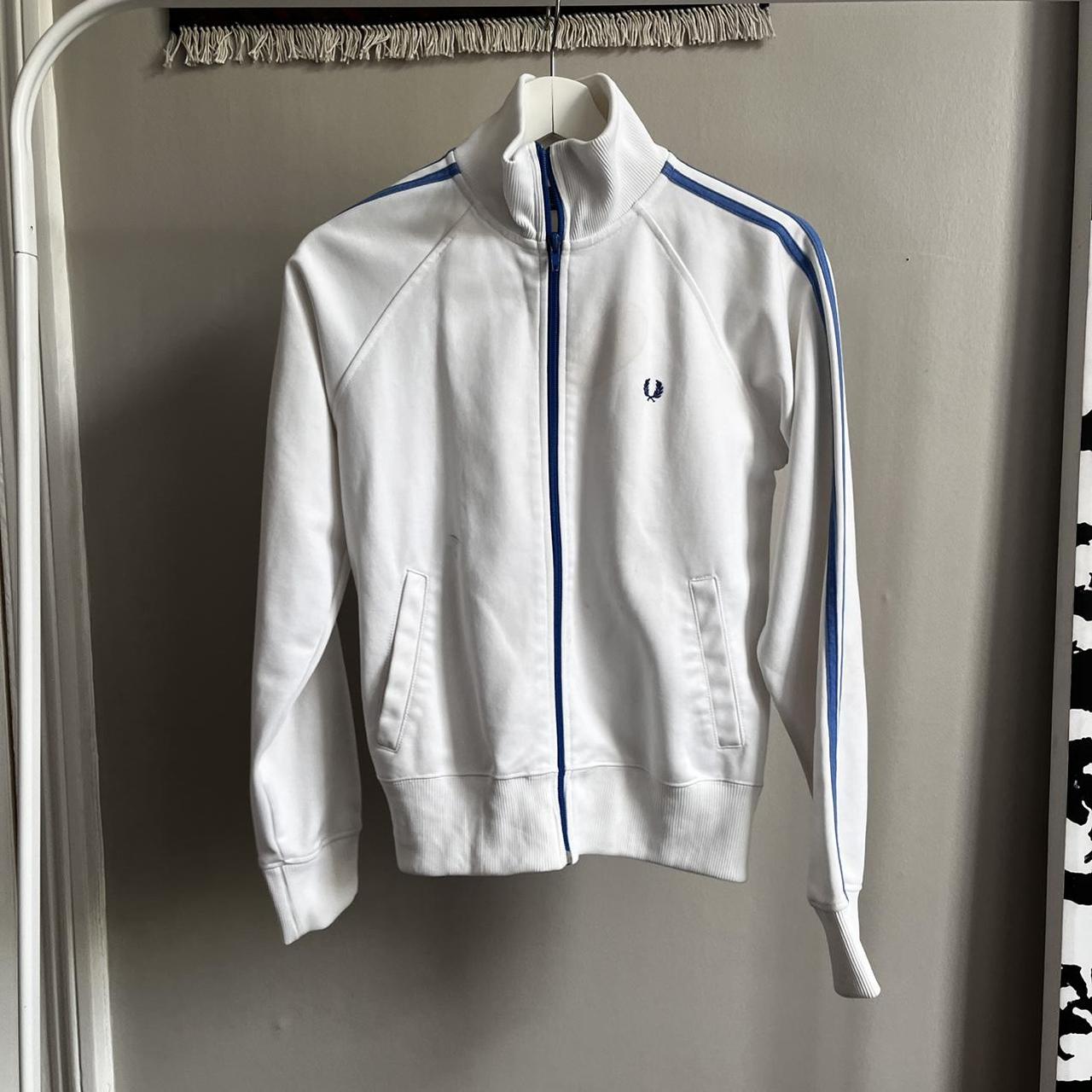 Fred Perry Track Jacket in white with blue... - Depop