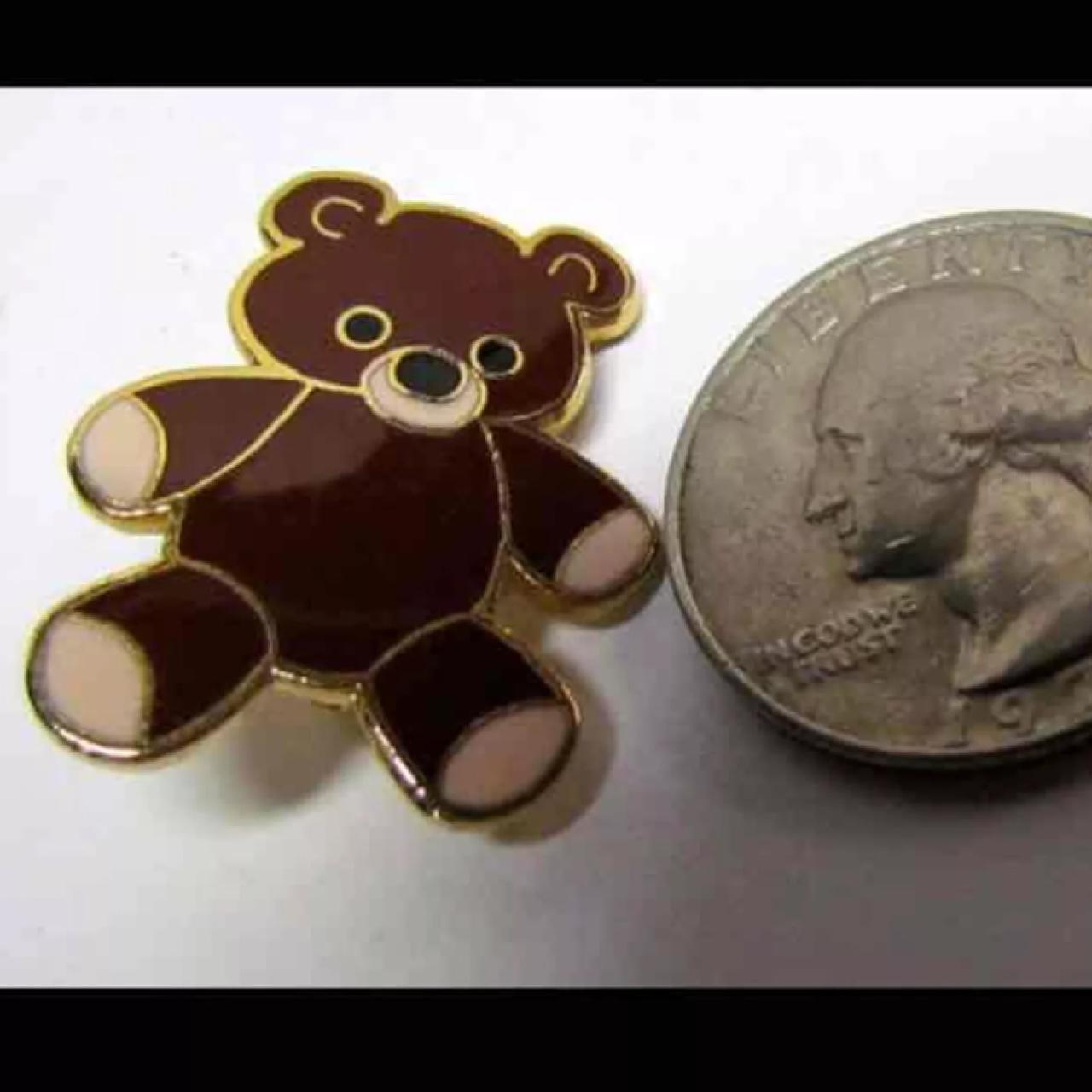 Teddy Bear Brooch Pin, Gold Tone & Enamel - Vintage... - Depop