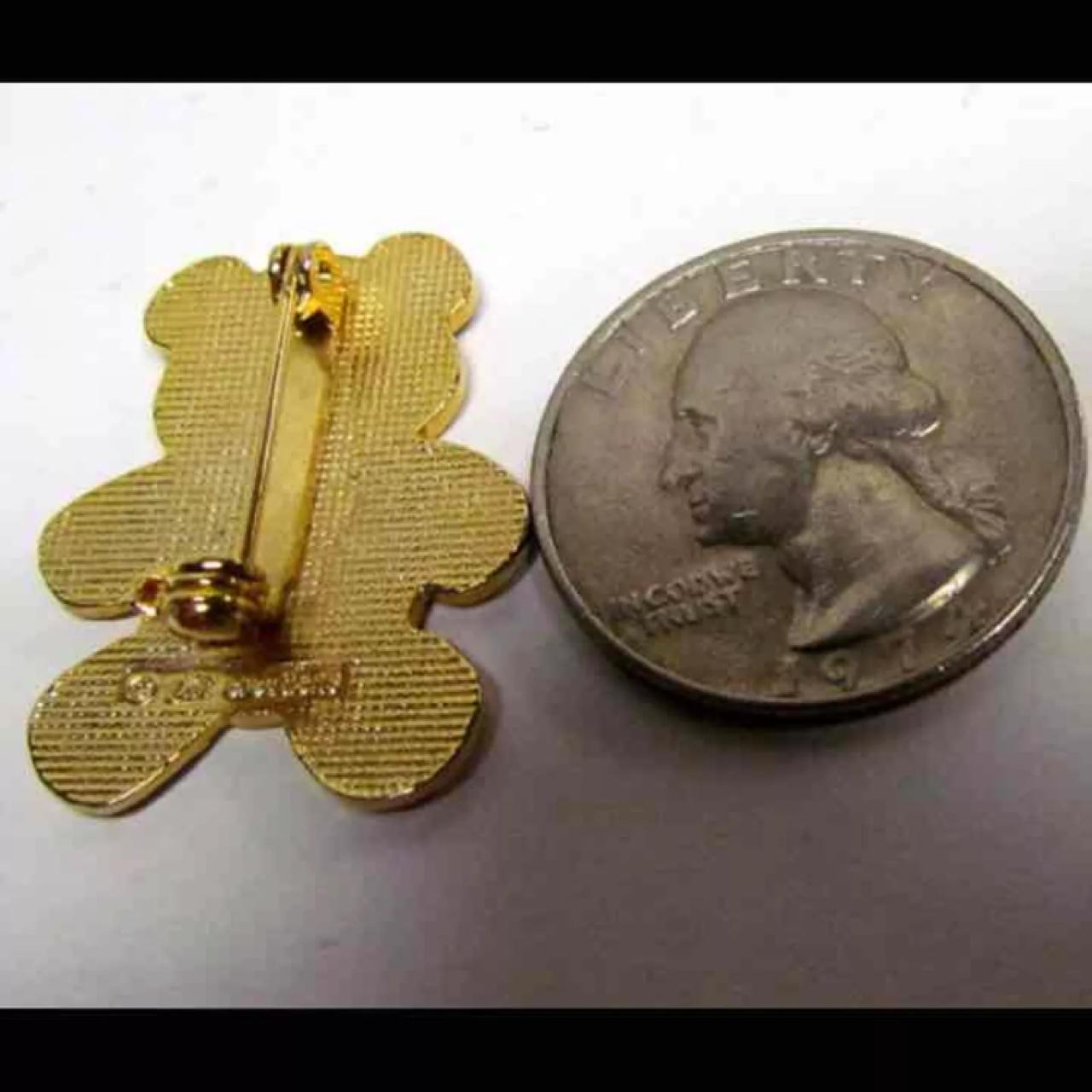 Teddy Bear Brooch Pin, Gold Tone & Enamel - Vintage... - Depop