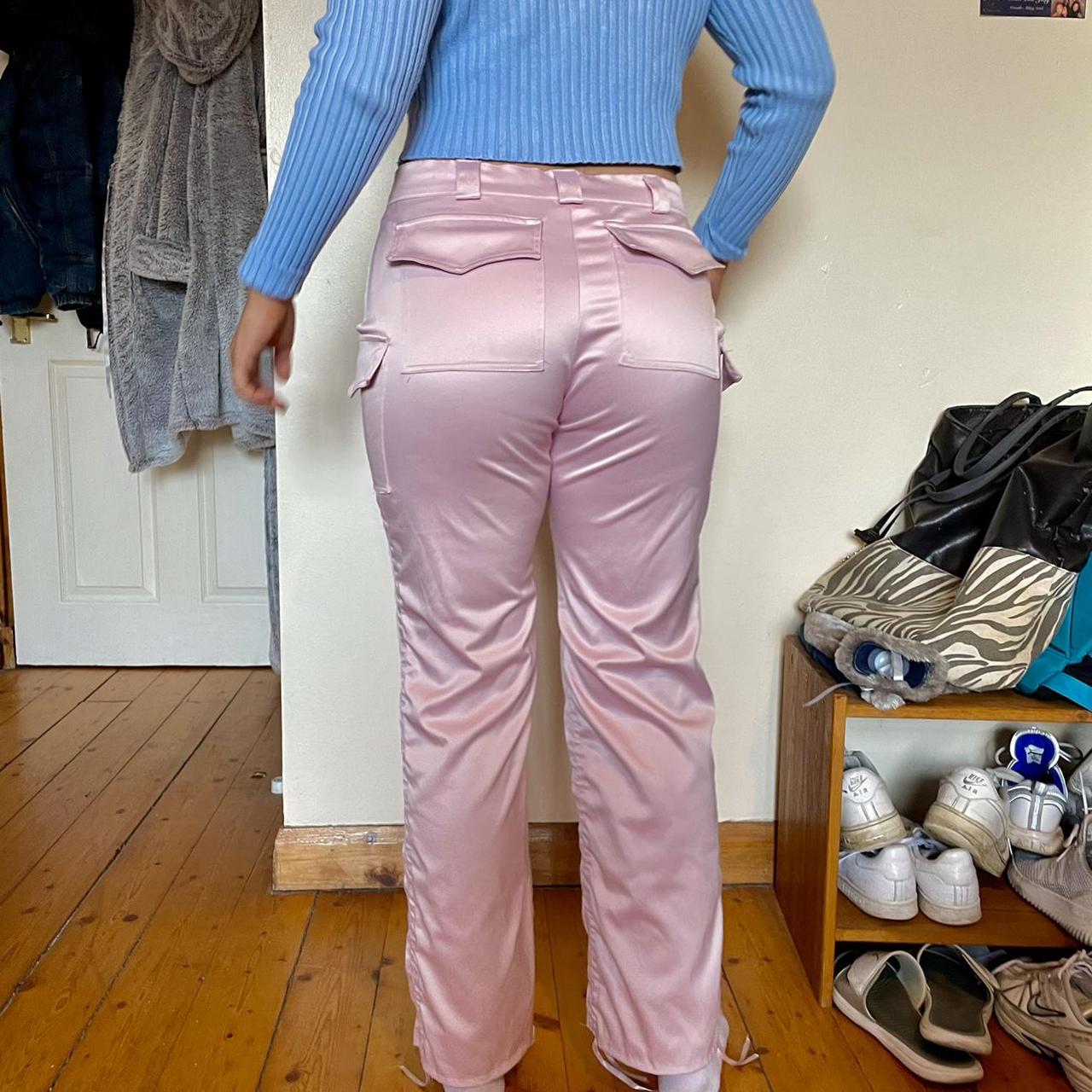 baby pink satin cargos 🍒 Utility combat style, these... - Depop
