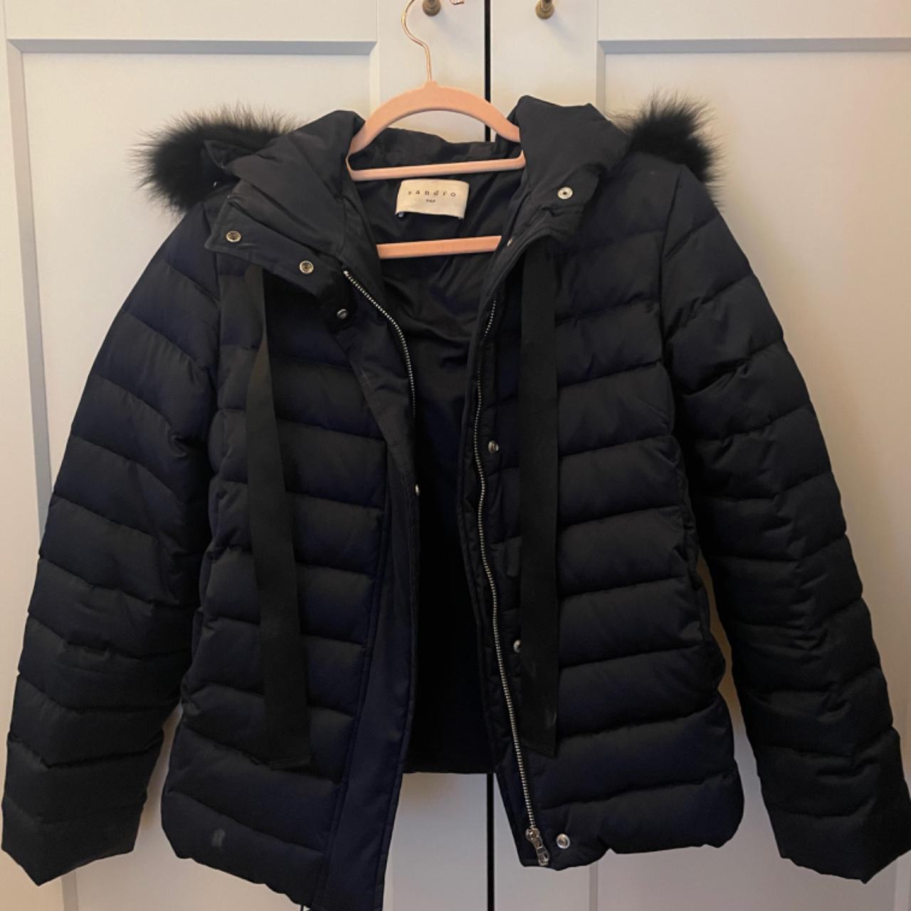 A divine Sandro puffer jacket with a fur hood trim;... - Depop