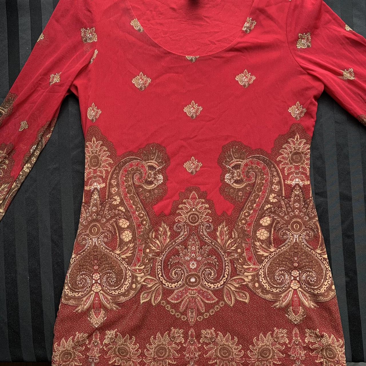 Mesh top long sleeve red Ornate pattern Body is... - Depop
