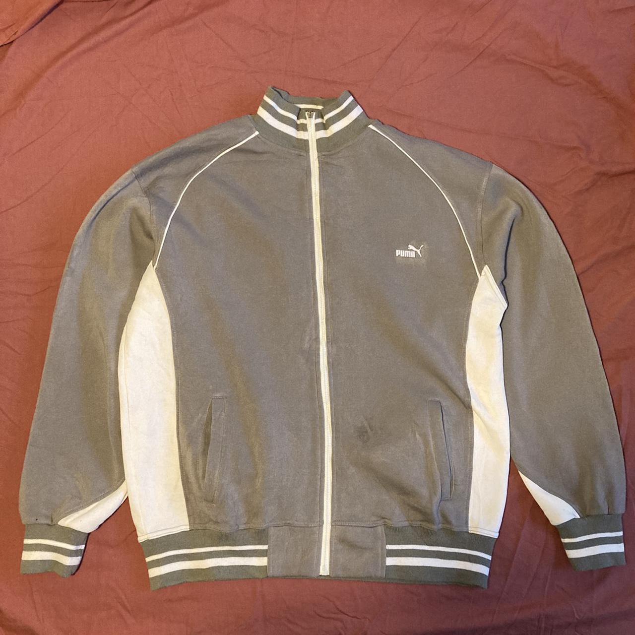 Grey Puma Track Jacket • Comfy material • Beige bits... - Depop