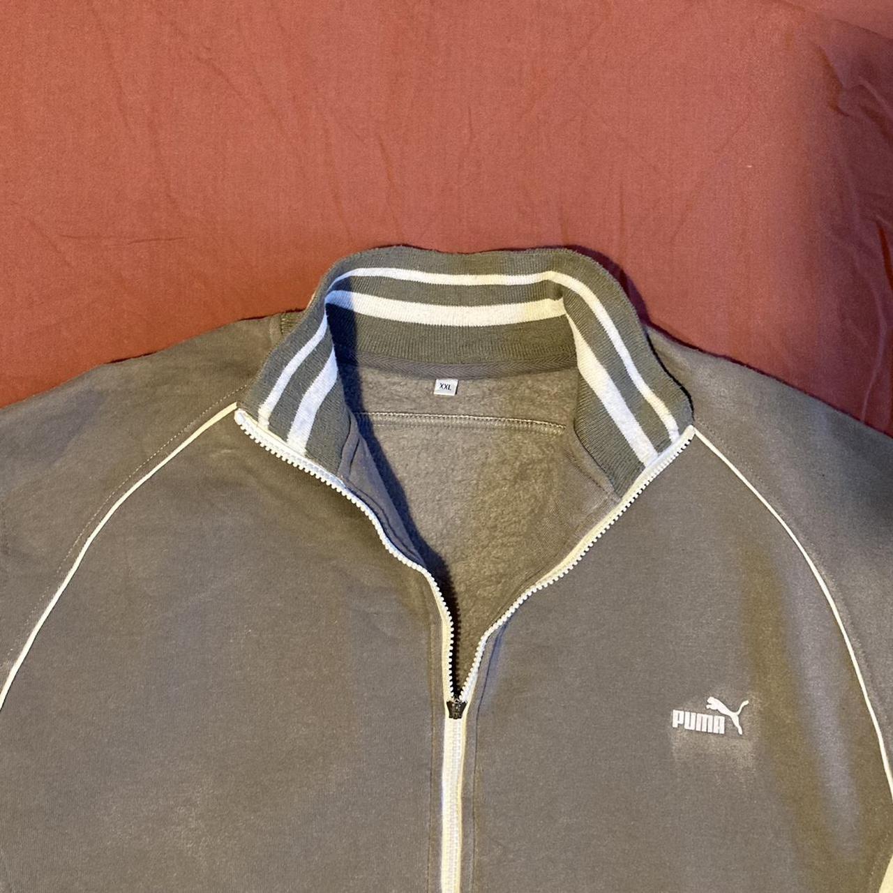 Grey Puma Track Jacket • Comfy material • Beige bits... - Depop