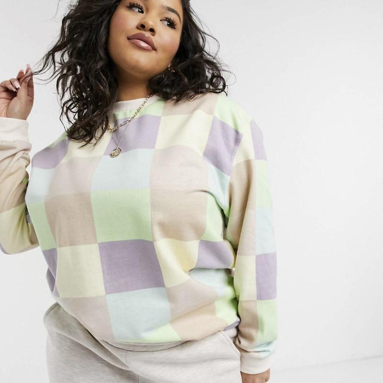 pastel grid print sweatshirt worn a handful of... - Depop