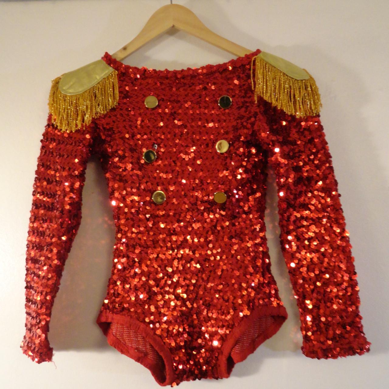 Sequin costume bodysuit Stretch gold details Open... - Depop
