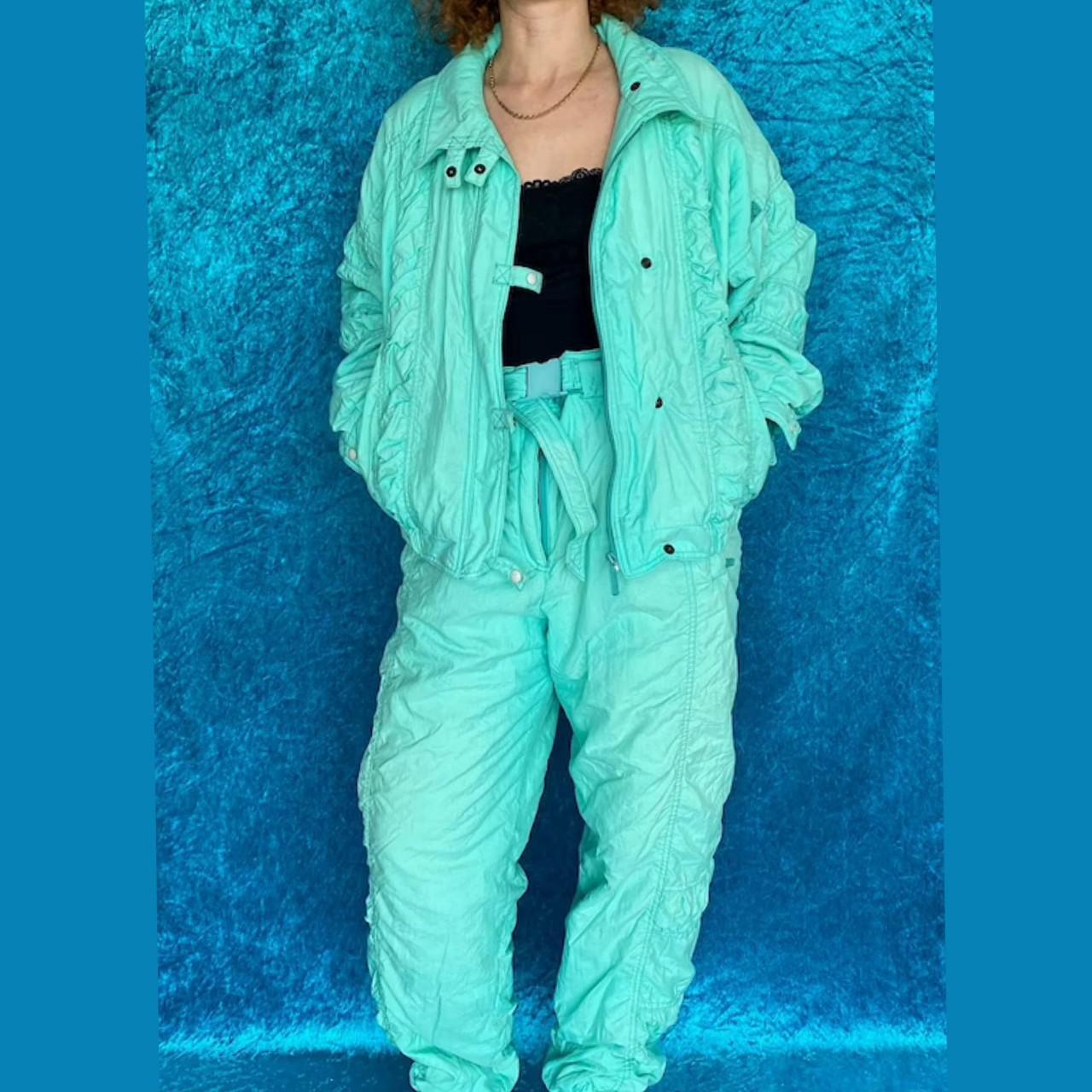 VINTAGE TURQUOISE SKI SUIT Ski jacket and trousers... - Depop