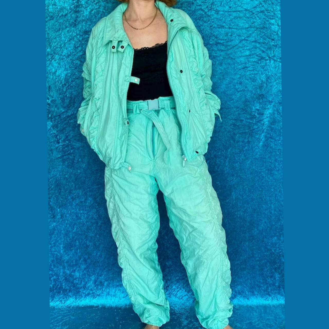 VINTAGE TURQUOISE SKI SUIT Ski jacket and trousers... - Depop