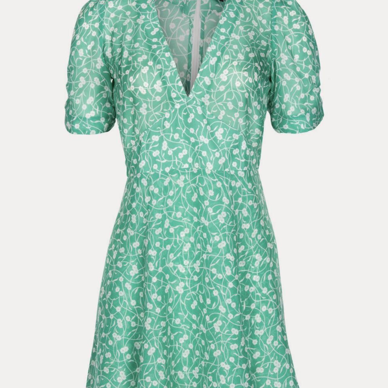 Réalisation Par Women's White and Green Dress | Depop