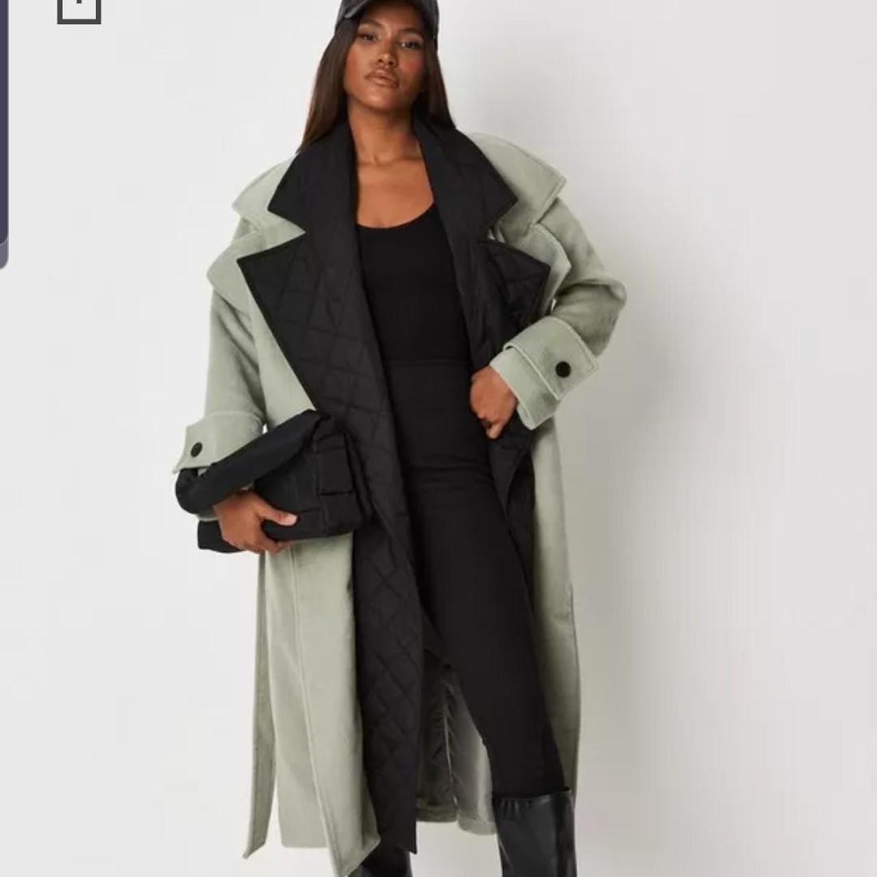 MISSGUIDED DOUBLE LAYERED QUILTED BELTED OVERSIZED... - Depop