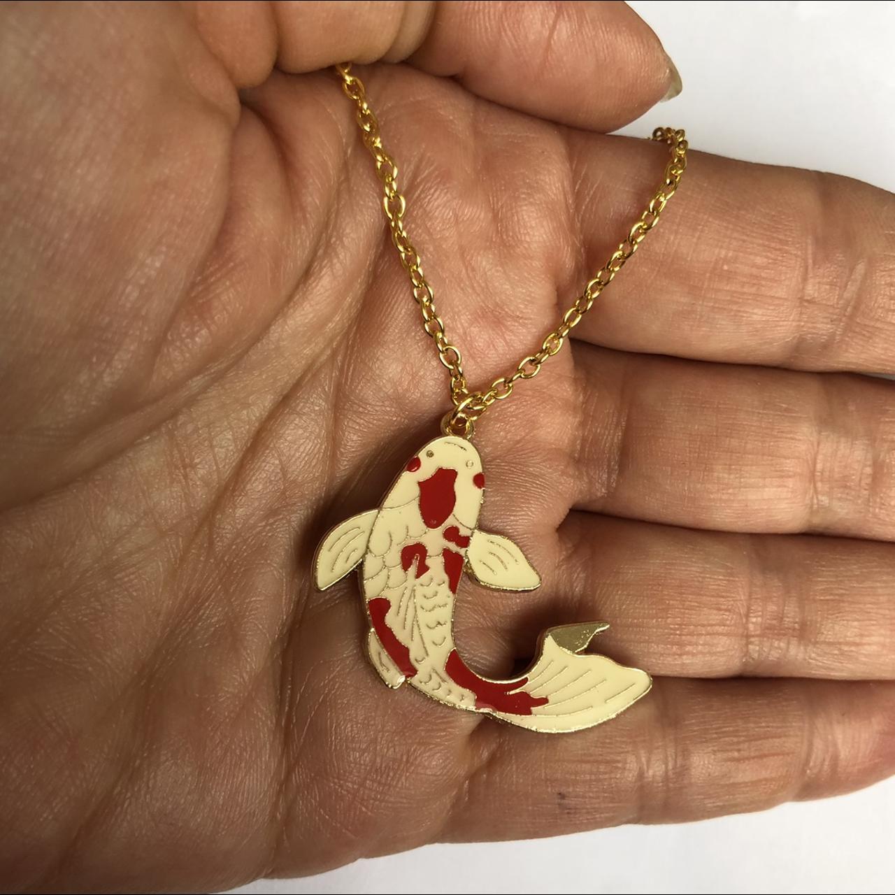 Gold Tone red koi fish pendant necklace Beautiful... - Depop