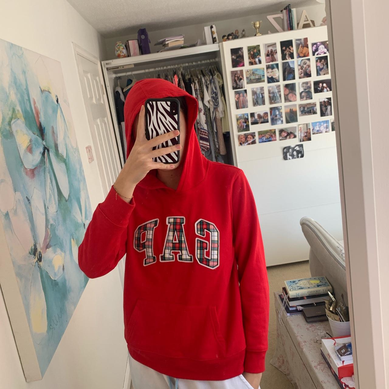 Insane and super unique red GAP hoodie. Haven’t seen... - Depop
