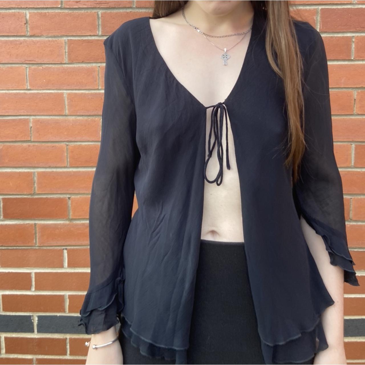 vintage floaty black tie top/cardigan. Would fit... - Depop