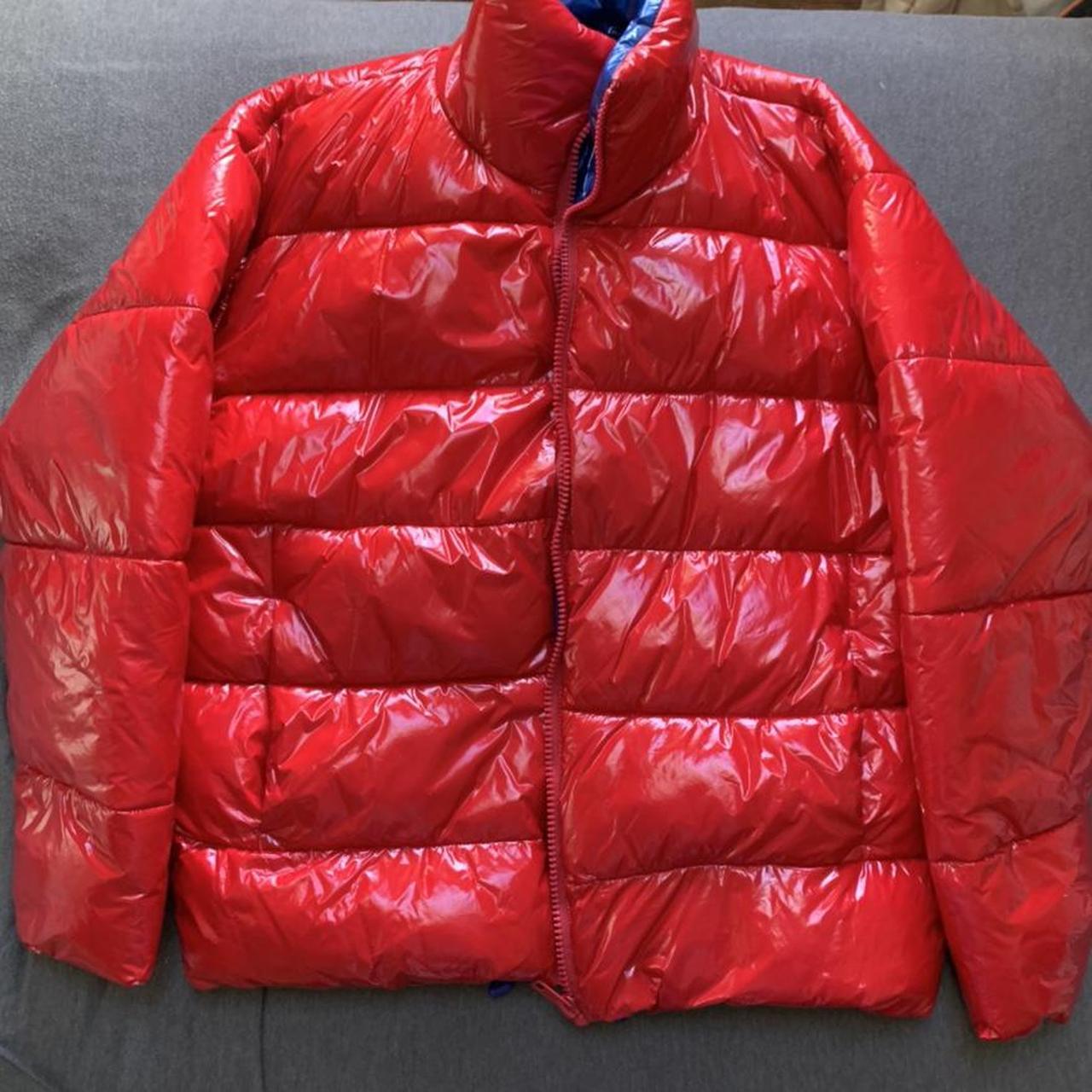 ASOS red vinyl puffer jacket Mens size small, brand... - Depop