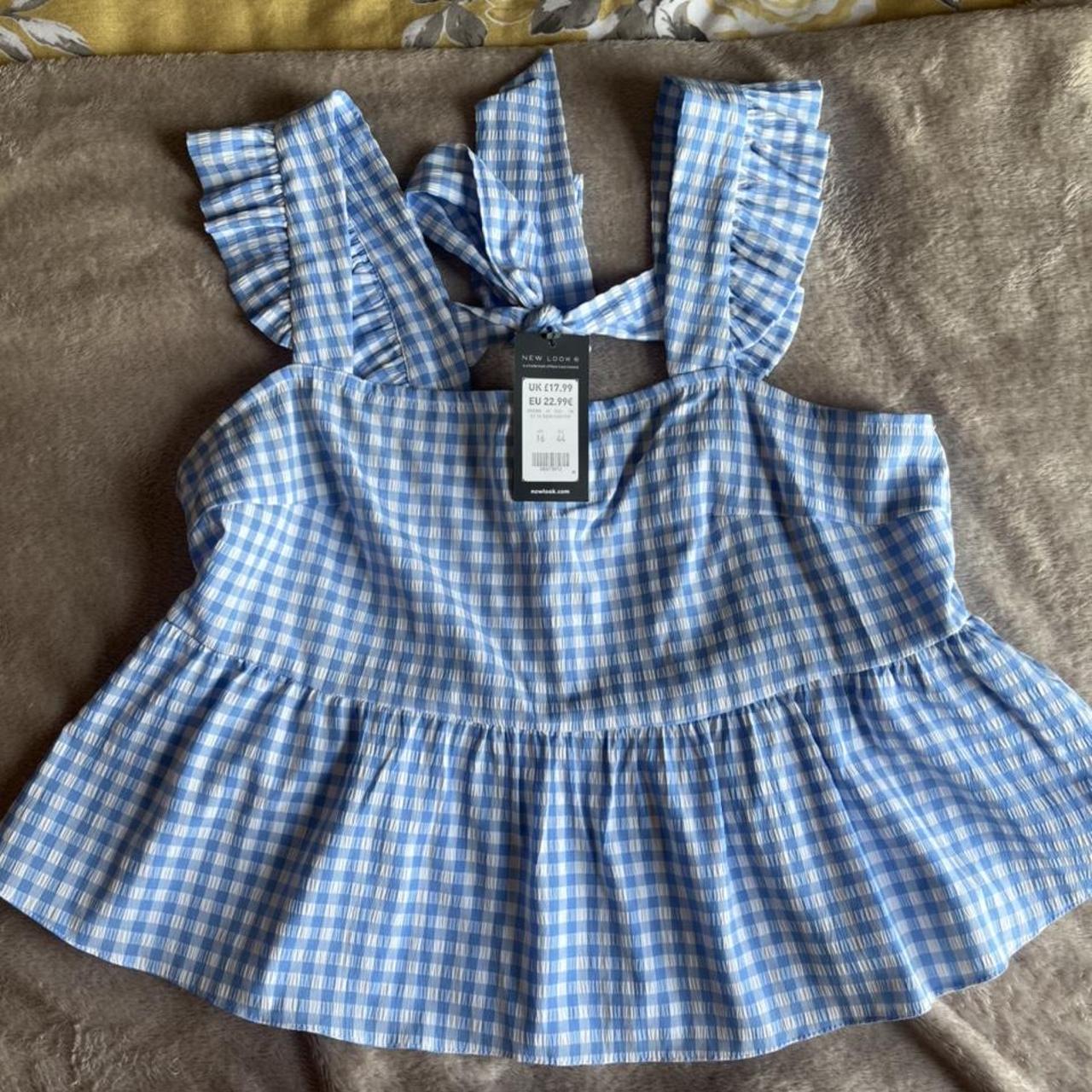 New Look Peplum Checkered Blouse Size 16 Brand new... - Depop