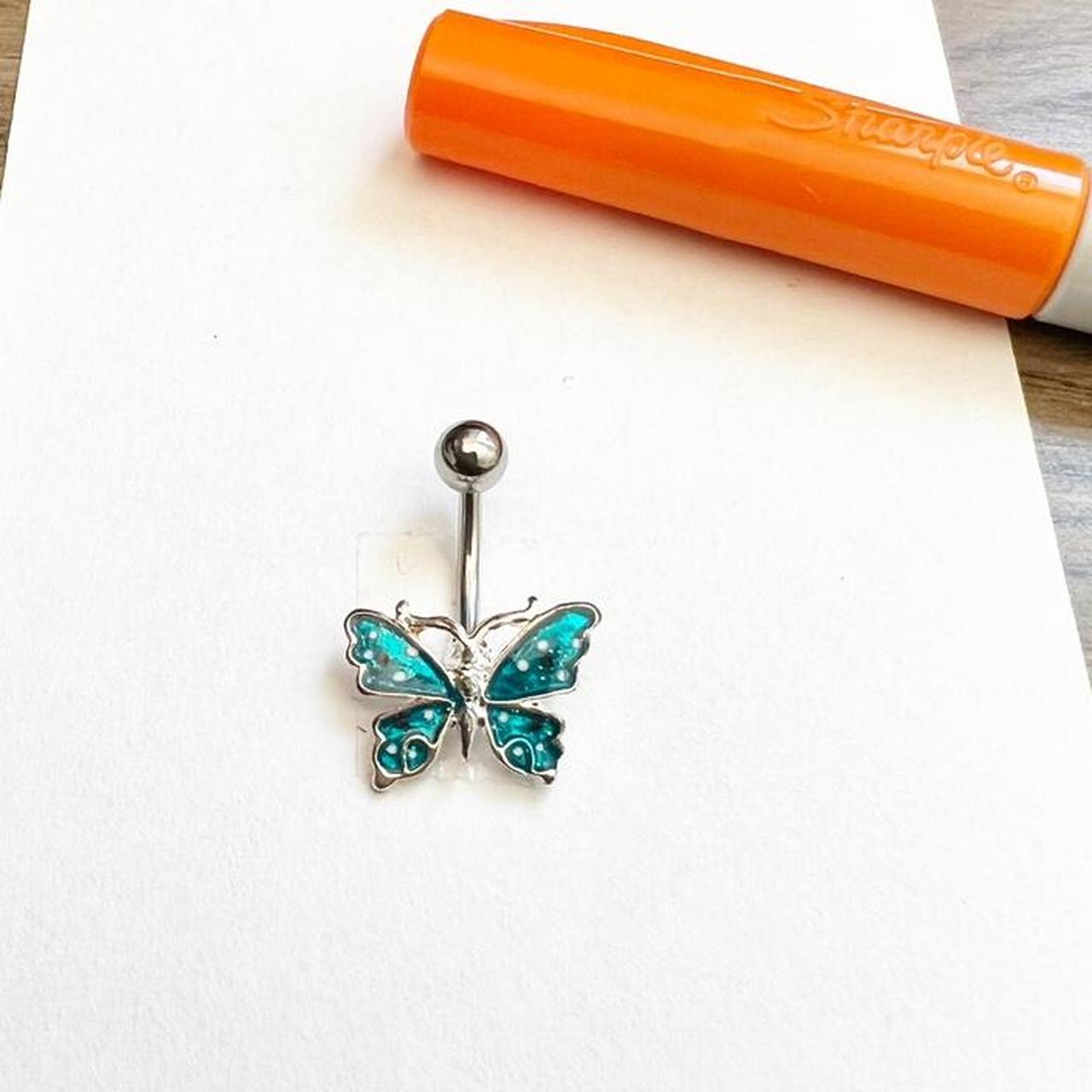 Blue butterfly belly ring navel piercing Material:... - Depop