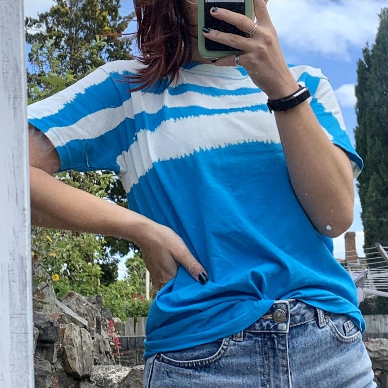 Stunning bleach stripes turquoise T-shirt, so... - Depop