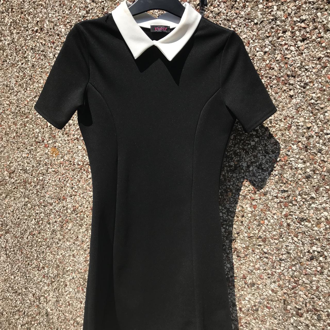 Cute retro style black dress with white collar and... - Depop