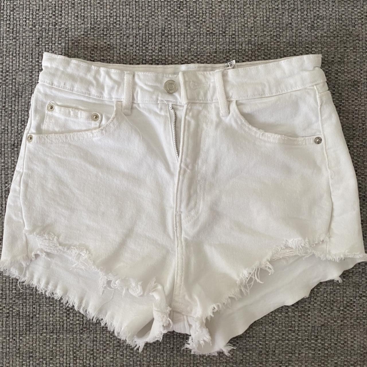 White Zara denim shorts. Worn once. Perfect... - Depop