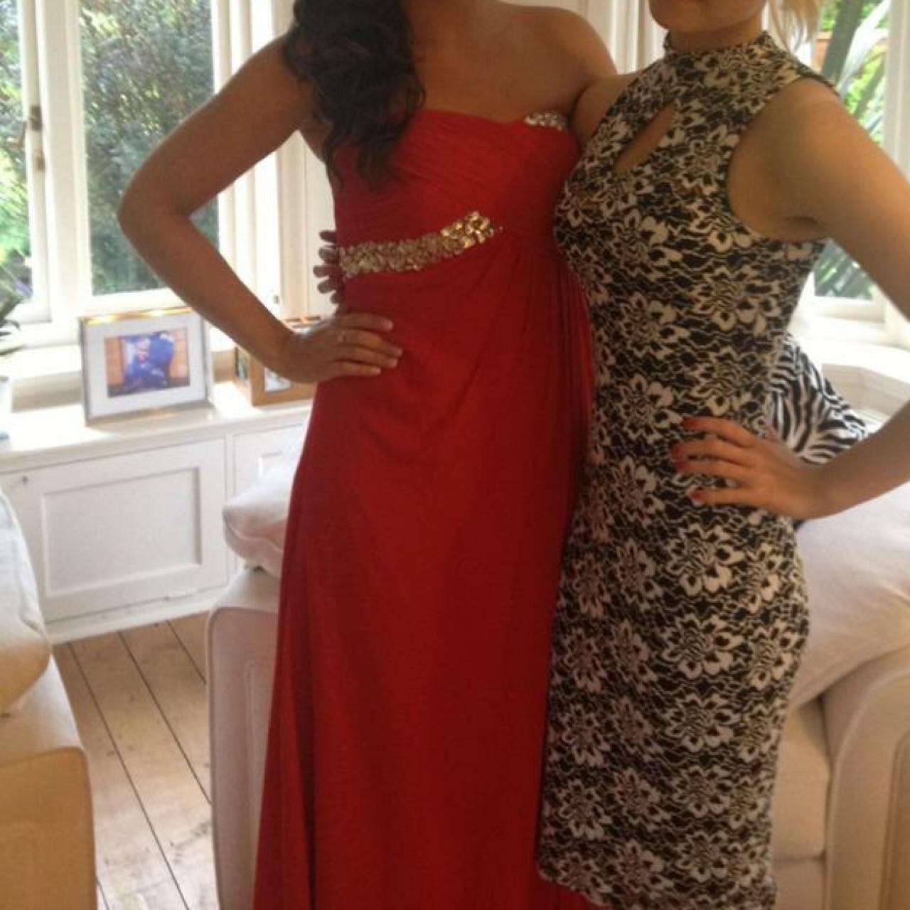 Gorgeous red ball dress with silver jewels detailing... - Depop