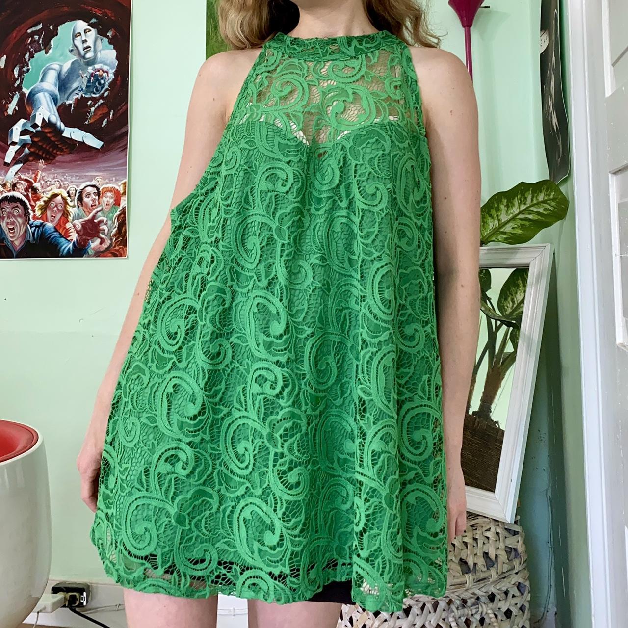 emerald green lace top sleeveless green tunic/ top... - Depop