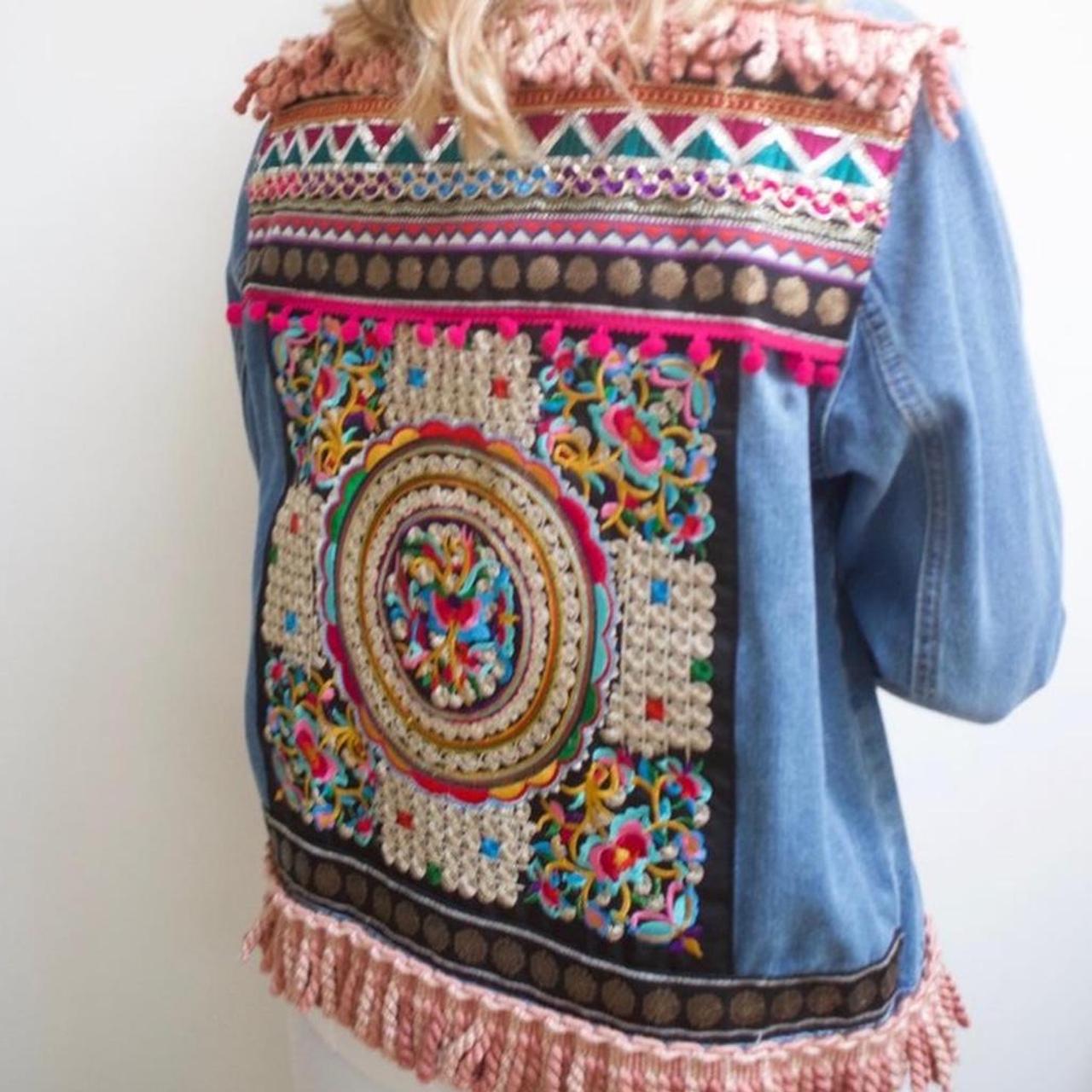 ReWorked// Denim Tassel Jacket, 6-12 This colorful... - Depop