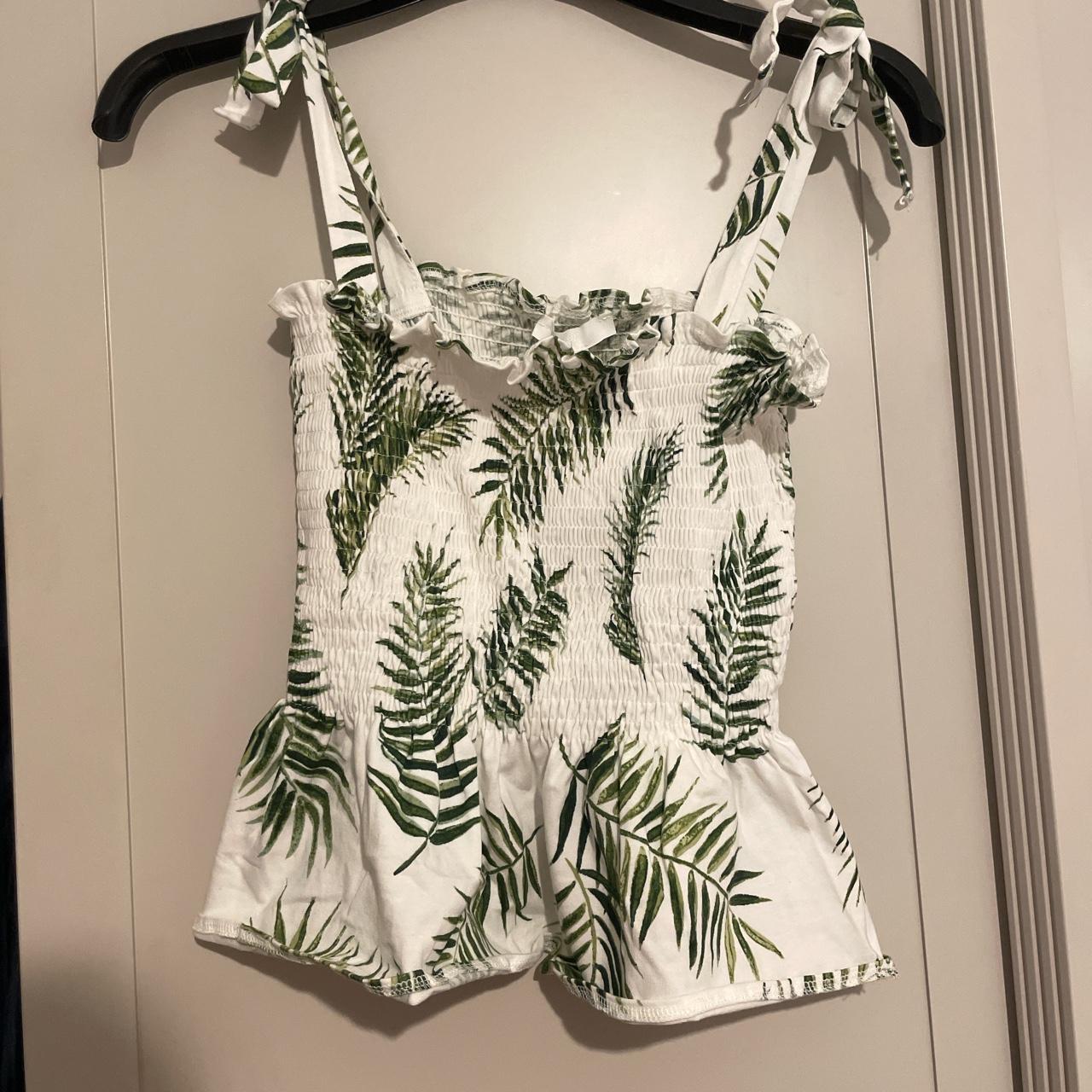 Brand new with tags! Palm print white shirred... - Depop