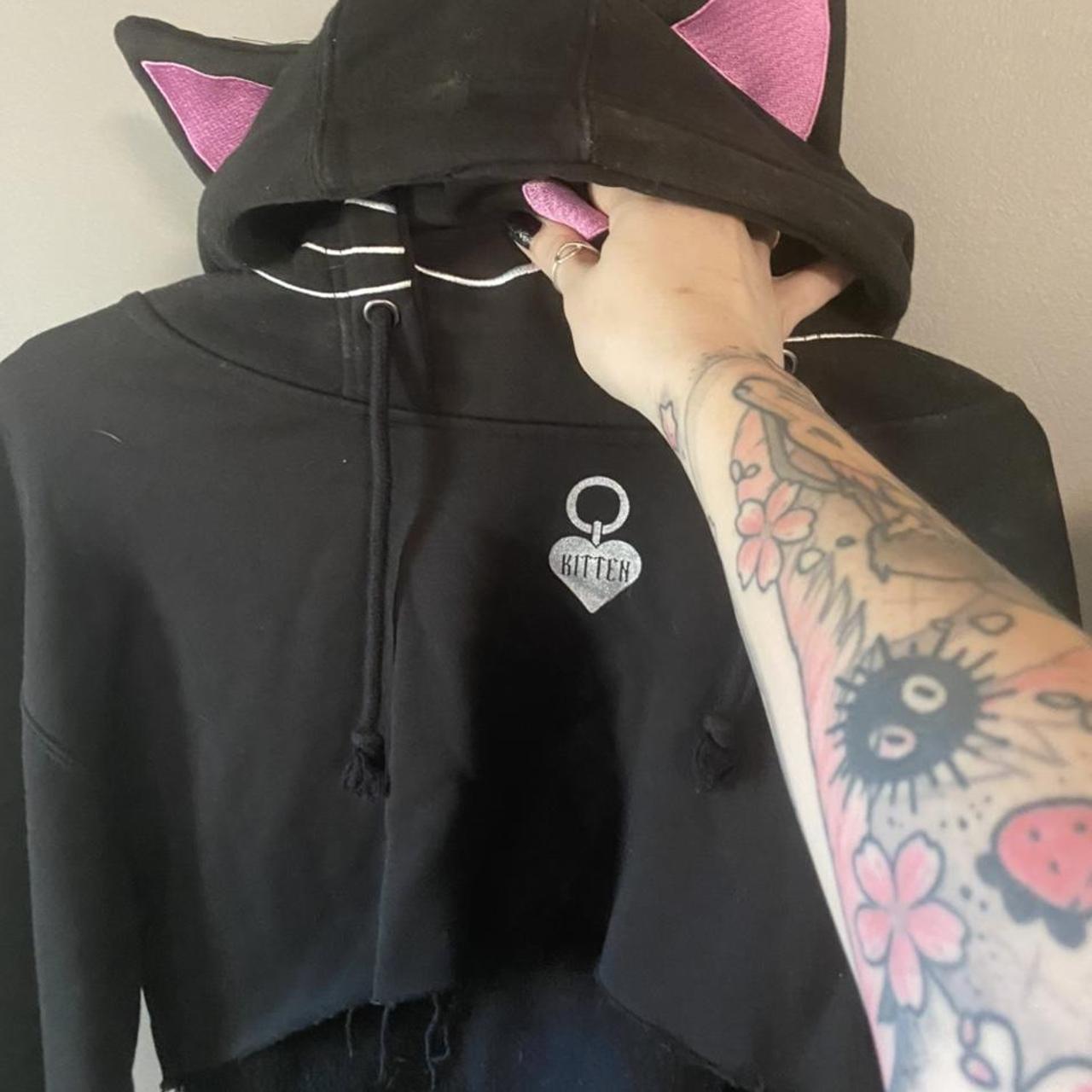 Dolls Kill Kitty cat cropped hoodie Super cute!... - Depop
