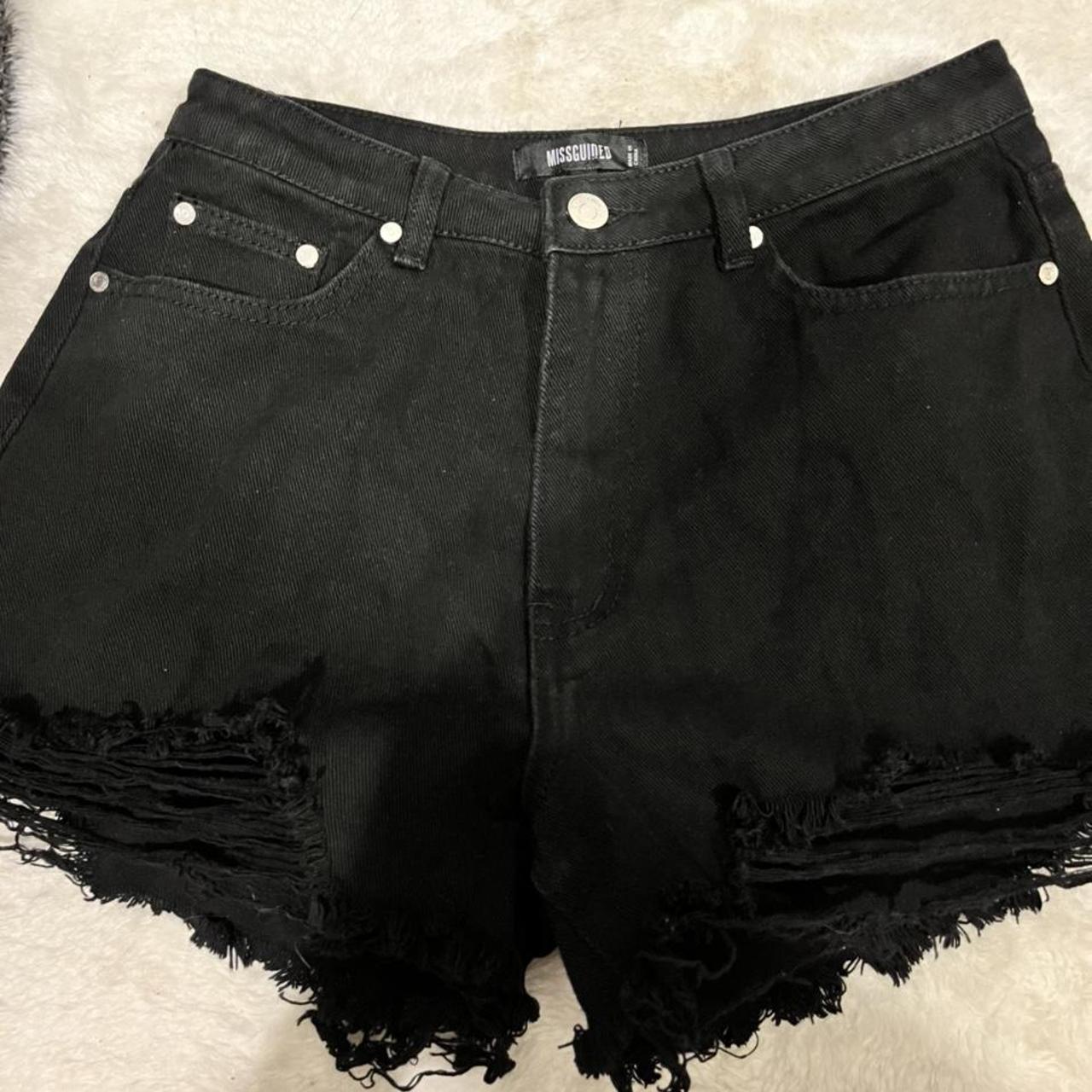 Misguided denim black ripped shorts - Depop