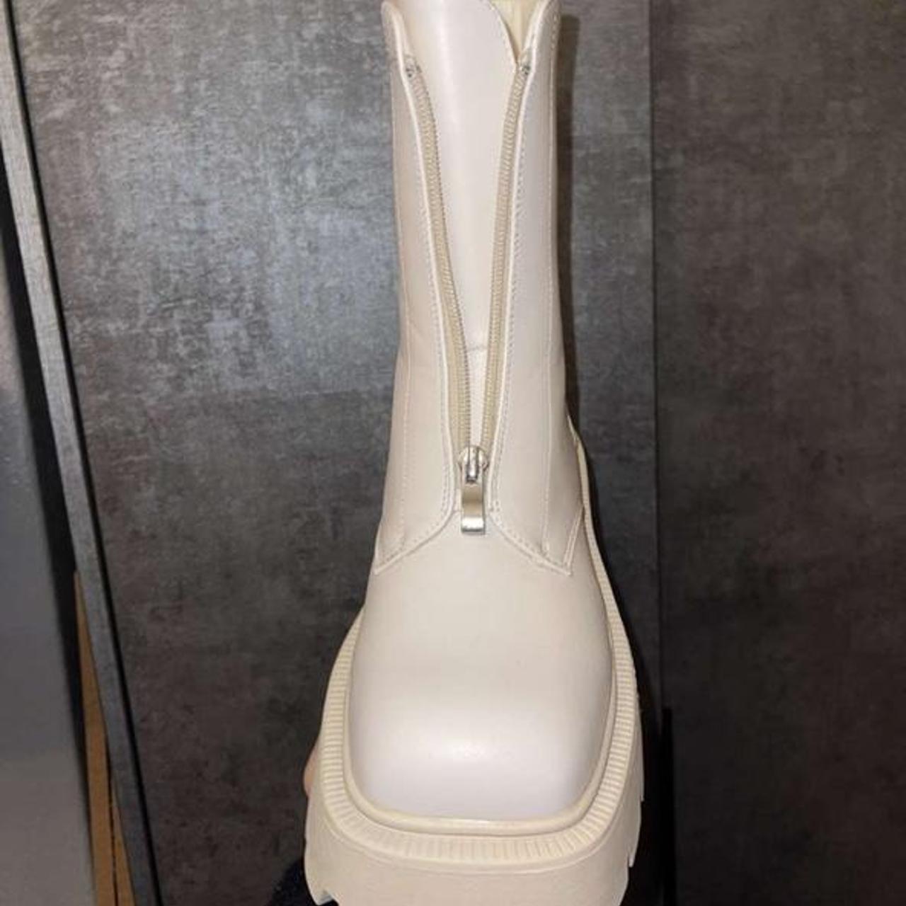 chunky cream zip up boots from pretty little thing -... - Depop