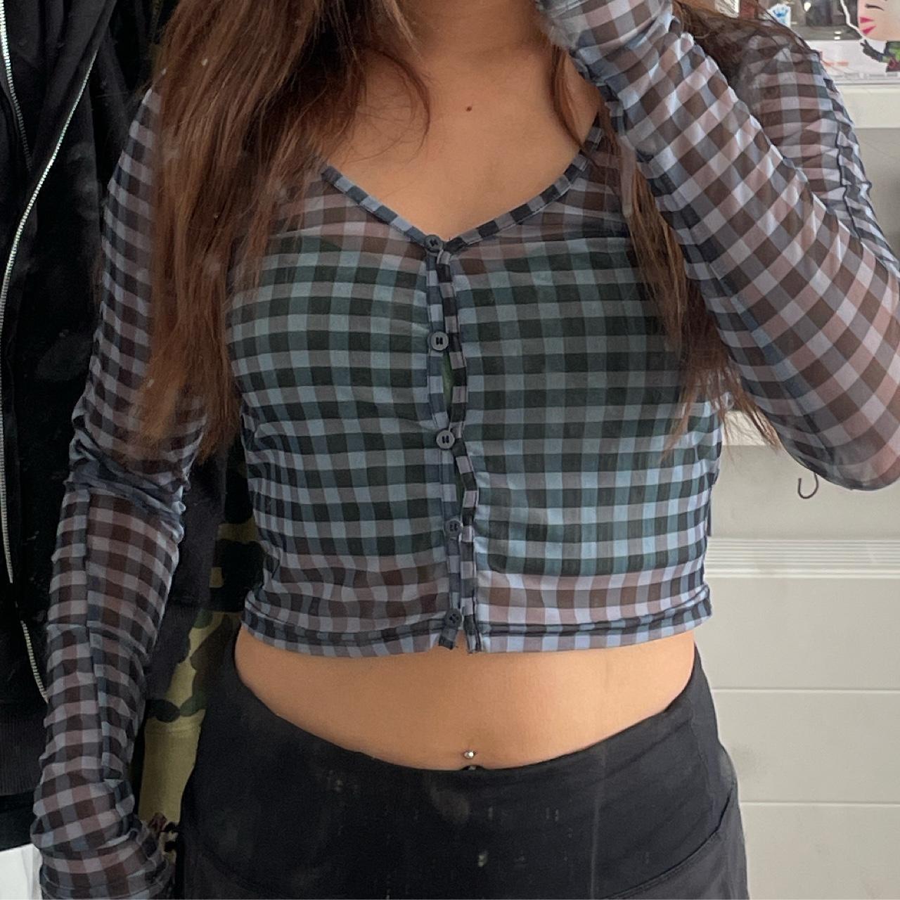 Weekday Mesh Check Top • Crop fit • Perfect... - Depop