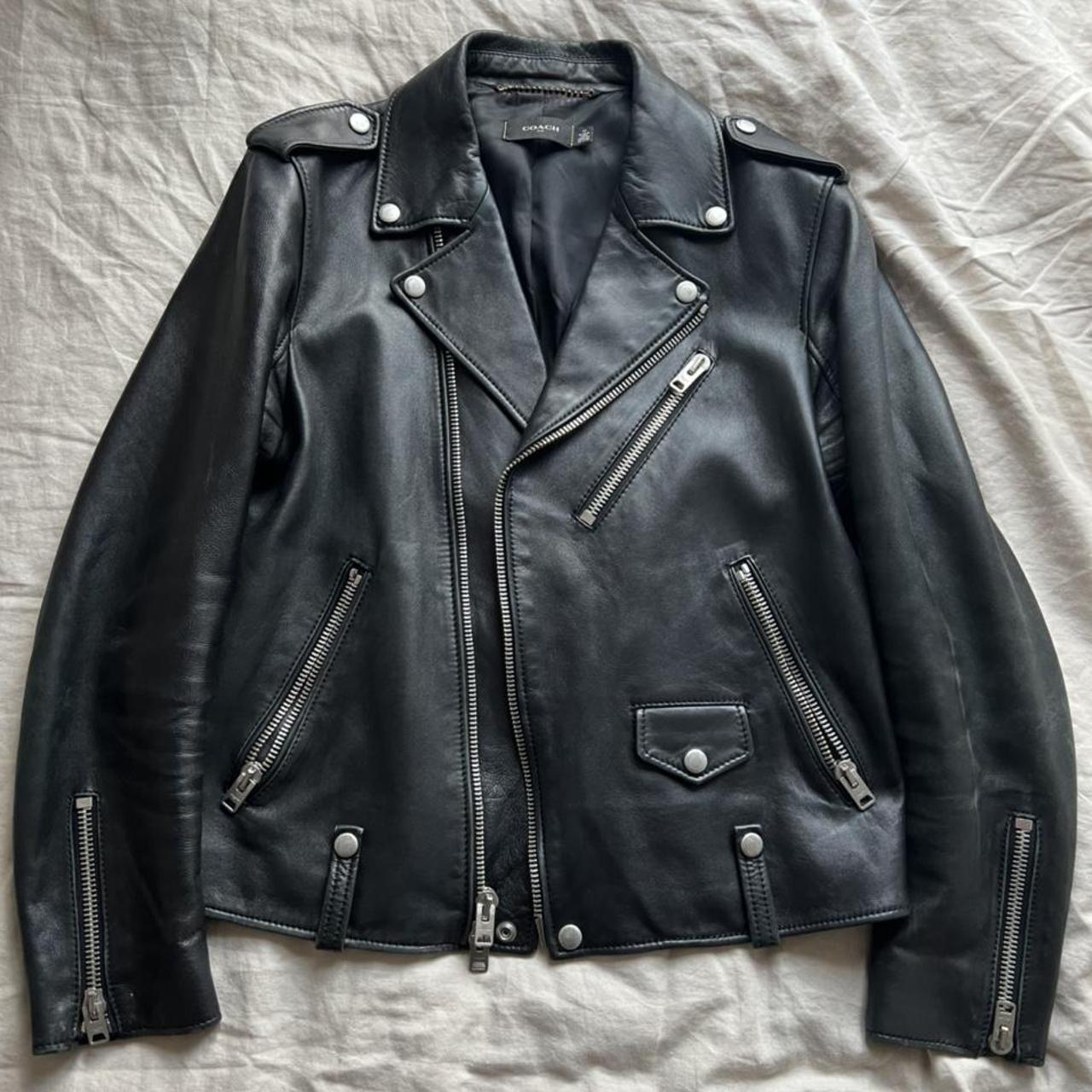 coach biker leather jacket!!! well loved but still... - Depop